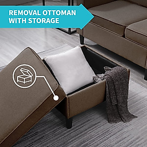 CECER Convertible Sectional Sofa Couch, 3-seat L-Shaped Couch with Storage Ottoman, Couches with Linen Fabric, Chasie Lounge for Small Space-Apartment/Upstairs Loft/Living Room (Coffee)