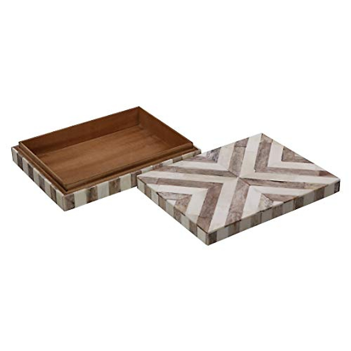 Handicrafts Home Chevron Pattern Brown White Jewelry Organizer and Storage Box for Women Girls Gift Wrap Boxes 8x5x1.5