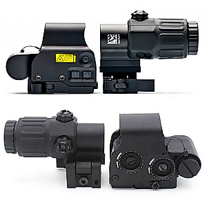 558+3X Sight, Optical Holographic Hybrid Sight with 3X Magnifier, 558 Green/Red Dot Reflex Sight Scope + G33 3X Magnifying Glass Combo, Quick Release Rollover Multiplier, for 20mm Rail Mount (Black)