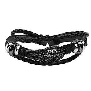 Mafnee Manfnee 6PCS Braided PU Leather Bracelet Punk Rock Cuff Wrap Bracelets for Men Women Adjustable Black