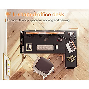 ODK 48 Inch Small L Shaped Gaming Computer Desk with Power Outlets, Reversible Storage Shelves & PC Stand for Home Office, Simple Writing Study Table with Storage Bag for Small Space, Black