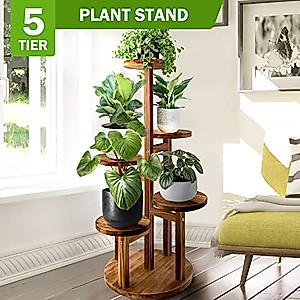 TDZWIN Plant Stand, 5 Tier Plant Stand Indoor Plant Stand Corner Plant Stands For Indoor Plants Multiple, Indoor Wood Tiered Plant Stands Tall Plant Stand For Living Room Balcony Garden Patio(Walnut)