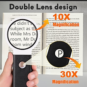 Anourney Magnifying Glass 30X 40X with Light and Stand, Handheld Standing LED Illuminated Magnifier, Folding Reading Magnifying Glass with for Seniors Read, Coins, Stamps, Map, Jewelry, Close Work