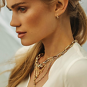 Mevecco Spike CZ Hoop Earrings, Gold, Dainty Chunky Turquoise Hoop Earrings With 18k Gold Ear Post, 2.5cm Diameter