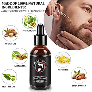 Valentines Gifts for Him, Beard Growth and Grooming Kit w/Beard Oil Beard Balm Beard Brush Beard Comb Beard Scissor, Mens Valentines Gifts, Birthday Gifts for Men Dad Husband Boyfriend Brother Son