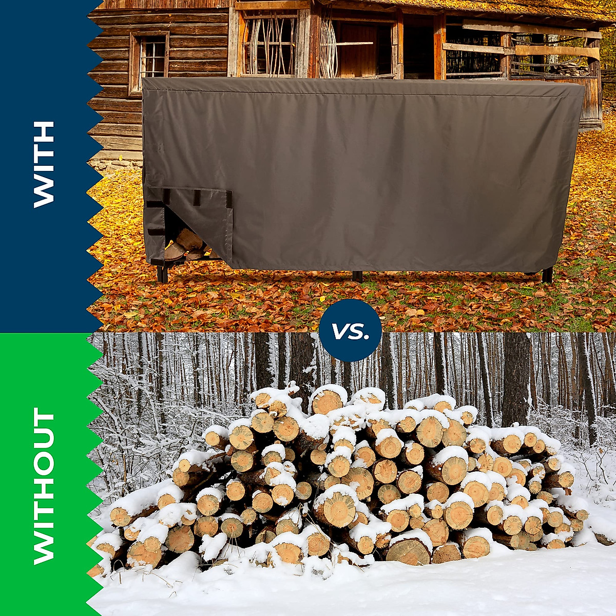 Hybrid Covers Firewood Rack Cover V2.0 suits 8 foot Wood Pile Log Rack Outdoor, Heavy Duty Firewood cover, Universal Size, 600D Marine Grade Waterproof Solution dyed fabric with Fade resistant UV