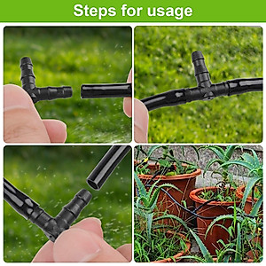 300pcs 1/4" Universal Barbed Tee Fittings, Kalolary Barbed Connectors Drip Irrigation Fits for 4/7mm Water Hose Drip Irrigation Watering System