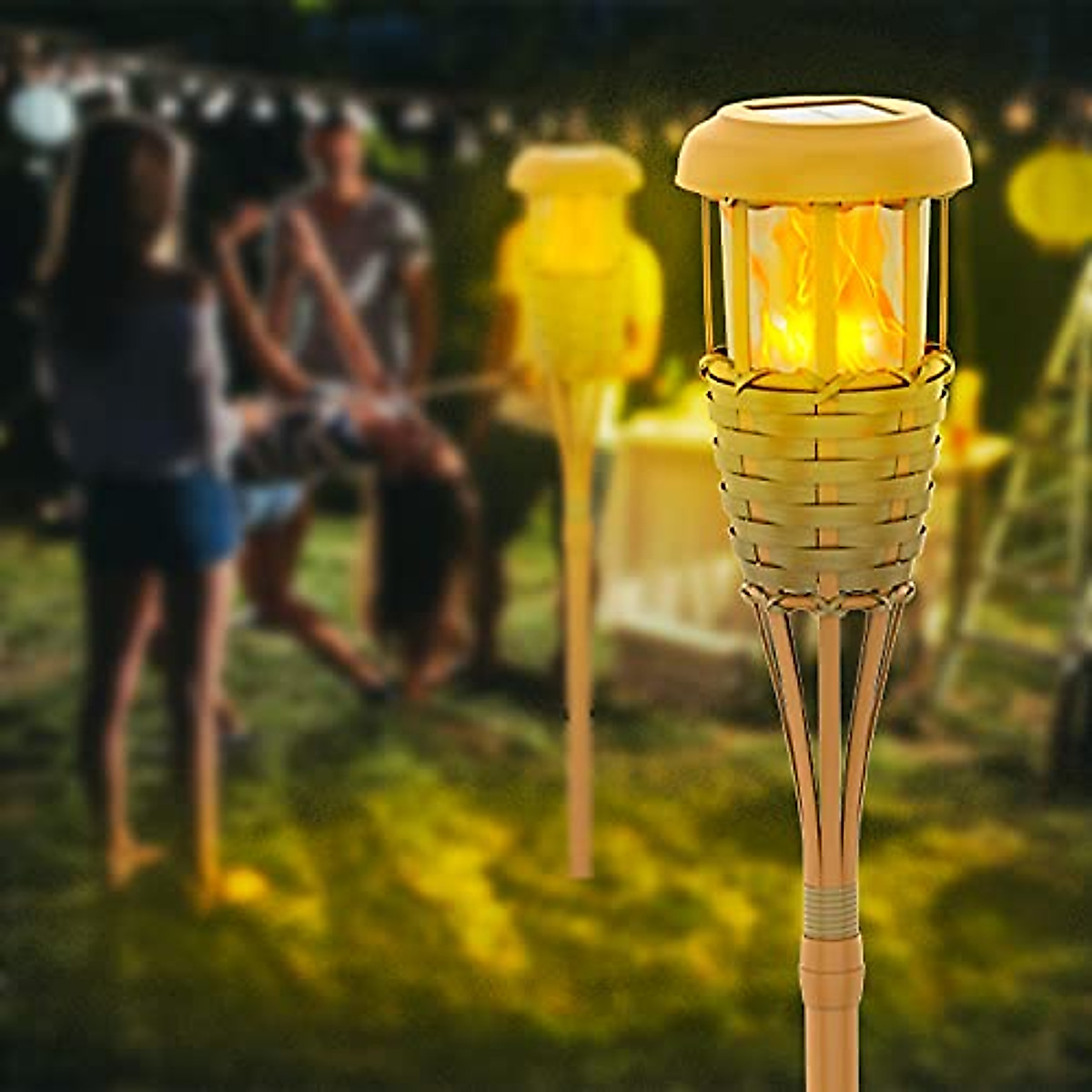 Hwishare Solar Lights Outdoor, 4Pack Solar Torch Light with Flickering Flame Waterproof Garden Tiki Torches for Outside