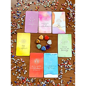 7 PCS Chakra Heart Crystals Pocket Natural Stones Polished Amethyst Palm Assorted Healing Crystal Love Shaped Gemstones 0.8" Set Reiki Energy Balancing Meditation Mother's Day Gift