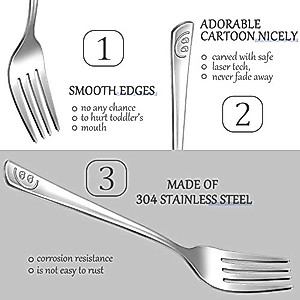 8 Pieces Kids Utensils Stainless Steel Kids Toddler Flatware Kids Spoon and Fork Set Includes 4 Spoon and 4 Fork with Smile Mirror Polished for Children Daily Use Preschooler (Silver)