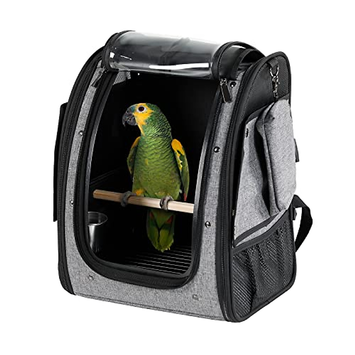 Petsfit Bird Carrier Medium Size with Stainless Steel Bowl, Parrot Backpack Includes Slide Tray for Easy Cleaning, 13" x 10" x 16"