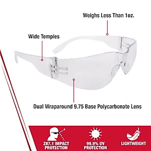 Radians Clear Safety Glasses, Scratch-Resistant, Wraparound, One Size