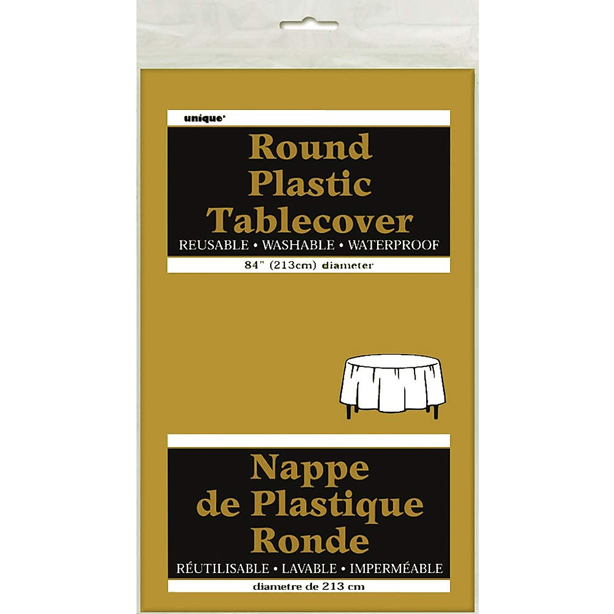 Elegant Gold Solid Round Plastic Table Cover (84")- Premium Waterproof Tablecloth - Perfect For Parties & Events, 1 Pack