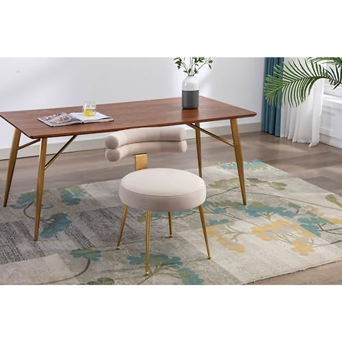 Dsnyu Beige Chair Accent, Modern Chair Velvet Armless Comfy Home Furniture for Living Room 19.29" Lx21.65 Wx28.35 H