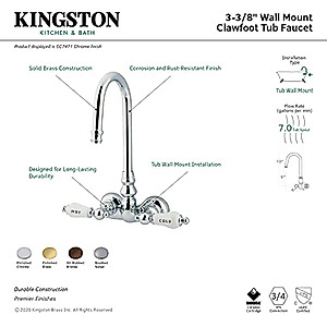 Kingston Brass CC74T1 Vintage Leg Tub Filler, Porcelain Lever Handle, Polished Chrome,8-Inch Adjustable Center
