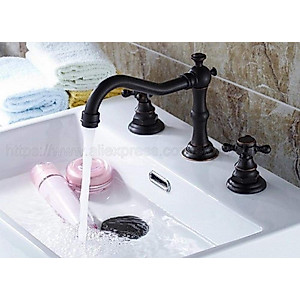 ShiSyan Y-LKUN Basin Faucets Oil Rubbed Bronze Modern Bathroom Sink Faucet Double Cross Handle 3 Hole Bathbasin Mixer Taps@Brass