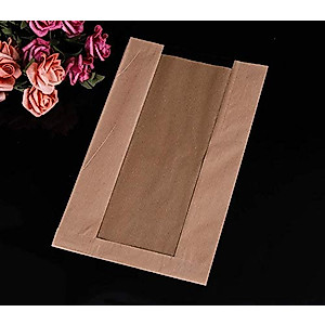 Funcoo Pack of 25 Paper Bread Loaf Bag Kraft Food Packaging Storage Bakery Bag with Front Window, Label Seal sticker included (14'' X 8.3'' X 3.5'')