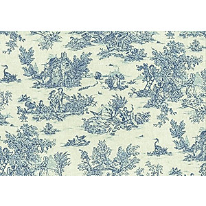 Mini Toile de Jouy Fabric (La Vie Rustique) - Oxford Blue on a Soft, Linen-Look Base Cloth | 100% Cotton Designer Print | 61 inches Wide | Per Yard Length Increment*