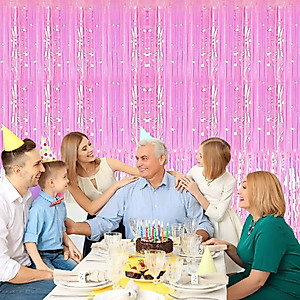 2 Pack Neon Pink Foil Fringe Curtain, 3.2x8.2 Feet Metallic Tinsel Photo Booth Pros Streamer Curtains for Party Birthday Wedding 2023 Graduation Decoration Supplies (Iridescent Pink)