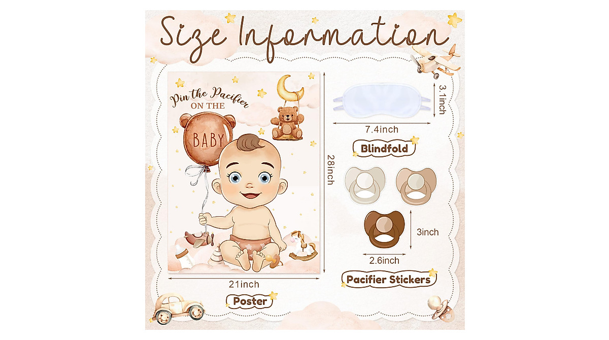 Baby Shower Games - Pin The Pacifier with Bear Theme for Fun Parties