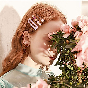 28 PCS Hingwah Pearls and Acrylic Resin Hair Clips, Handmade Hair Barrettes, Marble Alligator bobby pins, Glitter Crystal Geometric Hairpin, Elegant Gold Hair Accessories, Gifts for Women Girls