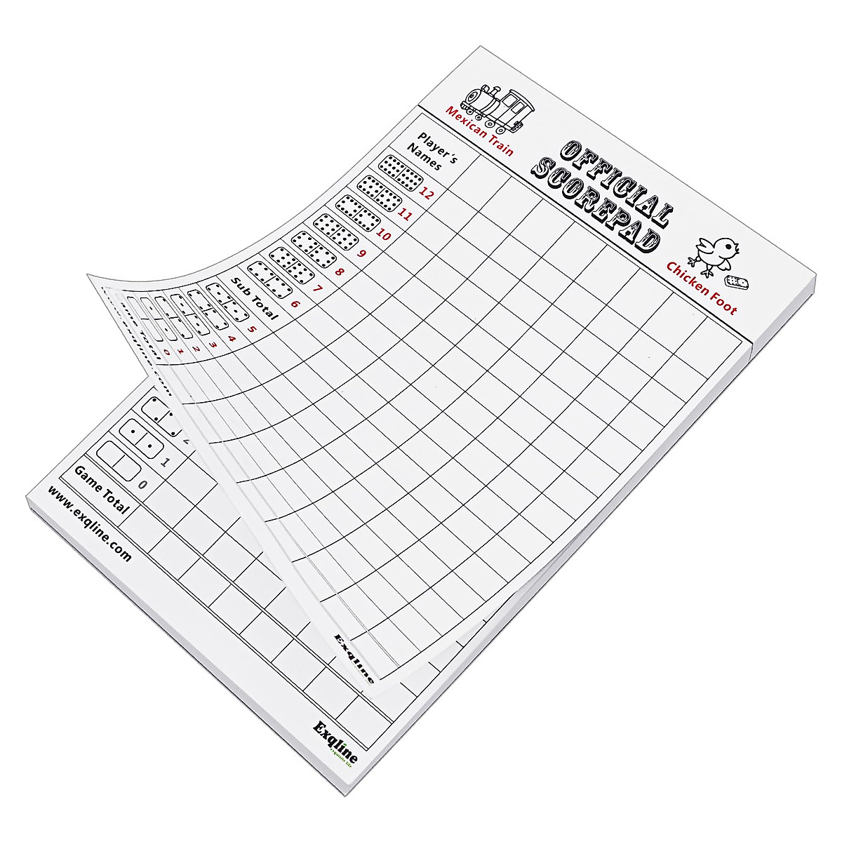 Exqline Mexican Train Score Pads, 70 Sheets Dominoes Chicken Foot and Mexican Train Score Sheets 8.3'' X 5.5'' Well-Made Large Size Paper Record Clearly and Easy to Read for Travel Gamenight