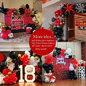 Casino Theme Red and Black Gold balloon garland arch kit With Starburst Dice Crown balloons for casino royale Birthday Las Vegas night hollywood theme party decorations