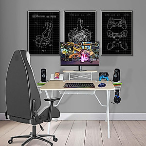 DUNTRKDU Desk Computer Desk 40"x 23.5" Home Office Desk Extra Large Modern Ergonomic Black Table Gamer Workstation with Cup Holder Headphone Hook (White)