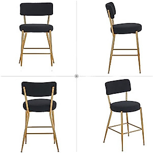 RIGHTPARTS Boucle Bar Stools Set of 2, 24 inch Modern Counter Height Bar Stools, Kitchen Island Stool Dining Chairs Tall Barstools with Backrest Fabric Upholstered Padded Metal Legs (2, Black 01)