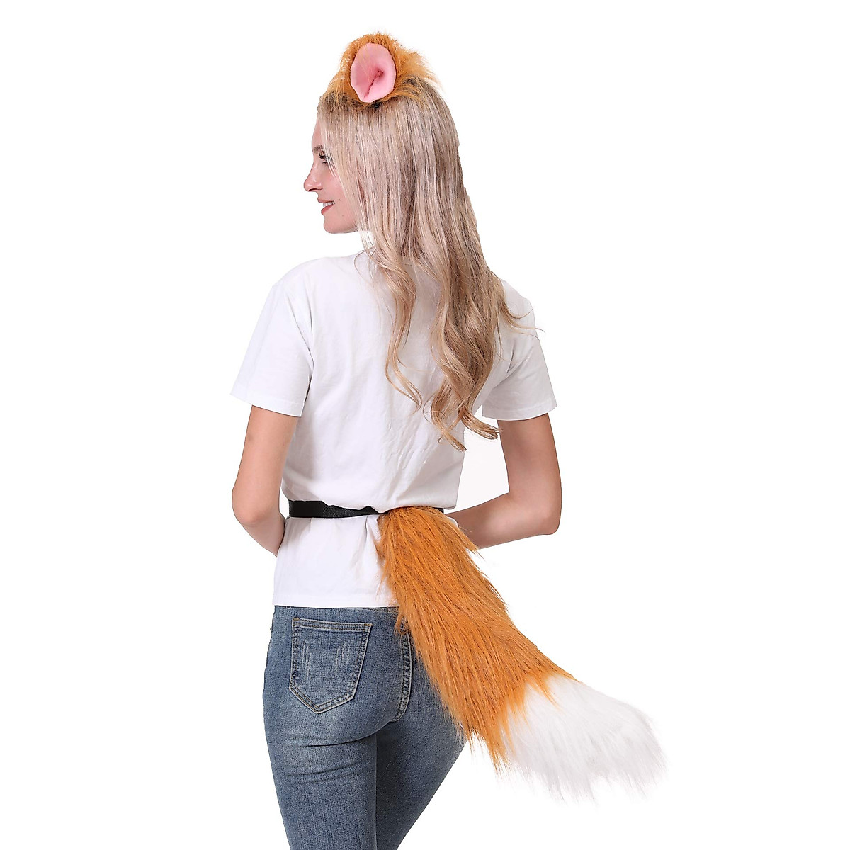 LA CARRIE Plush Tail and Ears Faux Fur Animal Fox Wolf Costume Kit for Unisex Kids Adult Party Halloween Fancy Dress Cosplay(Khaki)