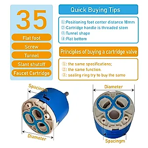 35mm Ceramic Faucet Cartridge Replacement, 35mm Faucet Cartridge Replacement for Single Handle Kitchen Basin Shower Faucets, Ceramic Faucet Valve