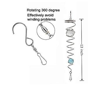 UOUDIO Gazing Ball Spiral Tail Wind Spinner StabilizeGr，Indoor Outdoor Decoration Stainless Steel Crystal Glass Ball with Hanging Swivel Hook 13" inch (Light Blue)