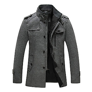 wantdo Men's Slim Fit Pea Coat Warm Winter Windproof Wool Jacket Grey 2XL