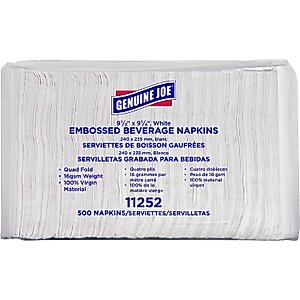 Genuine Joe Quad-fold Square Beverage Napkins , pack of 8 (4000ct)