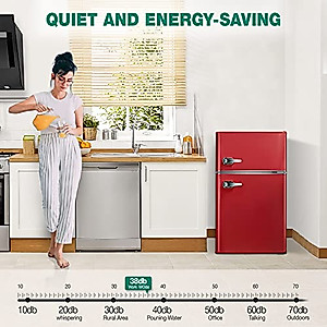 Kndko Compact Refrigerator 3.2 CU.FT. Fridge with Freezer - Dual Door Fridge - Adjustable Temperature, Energy Saving - Retro Refrigerator for Dorm, Bedroom, Apartment, Office, Garage