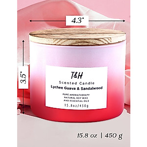 Lychee Guava Sandalwood Candle | Large 3-Wick Highly Scented Candle for Home | Natural Soy Candle 15.8 oz | Sweet & Refreshing Luxury Fragrance Candle | Relaxing Aromatherapy Candle for Women & Men