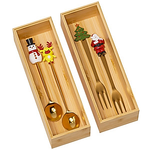 Greatseas Kitchen Drawer Organizer Bins, Stackable Bamboo Drawer Organizer for Silverware, Utensils, Cutlery, Flatware, Deep Drawer Organizers for Junk Drawer, Dresser, Bathroom, 9" x 3" x 2.5"