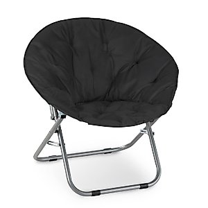 Oversized Moon Chair with Metal Frame, Comfy Chair for Outdoor, Saucer Chair for Courtyard, Cozy Faux Fur Lounge Chair, Black