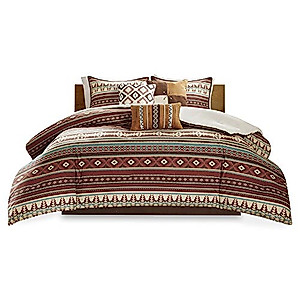 Madison Park Cozy Comforter Set-Rustic Southwestern Style All Season Down Alternative Casual Bedding, Matching Shams, Decorative Pillows, Queen (90 in x 90 in), Spice Brown Multi