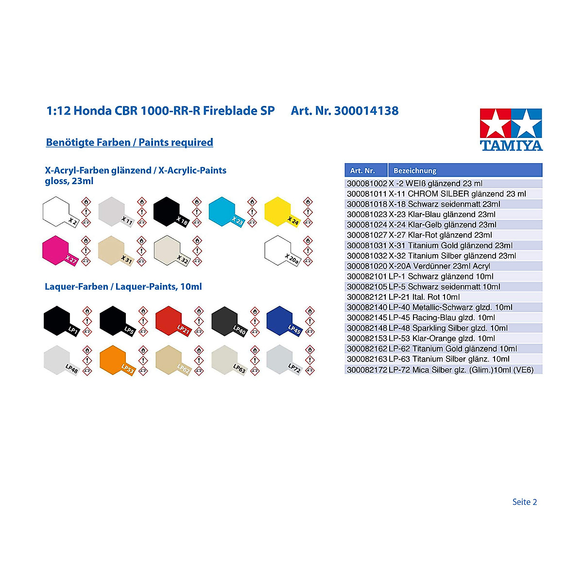 Tamiya 14138 300014138 1:12, Honda CBR 1000-RR-R Fireblade SP, Faithful Replica, Model Making, Plastic Kit, Hobby, Glueing, Model Kit, Assembling, Unpainted