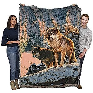 Pure Country Weavers Wolf Couple in Sunset Blanket by Vincent HIE - Gift Tapestry Throw Woven from Cotton - Made in The USA (72x54)