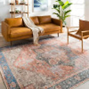 Livabliss Suri Vintage Washable Area Rug 5'3" x 7'3", Rust/Blue