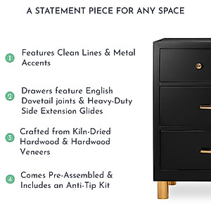 Evolur Loft Art Deco Double Dresser, Black, 54.00″ L x 18.00″ W x 33.00″ H