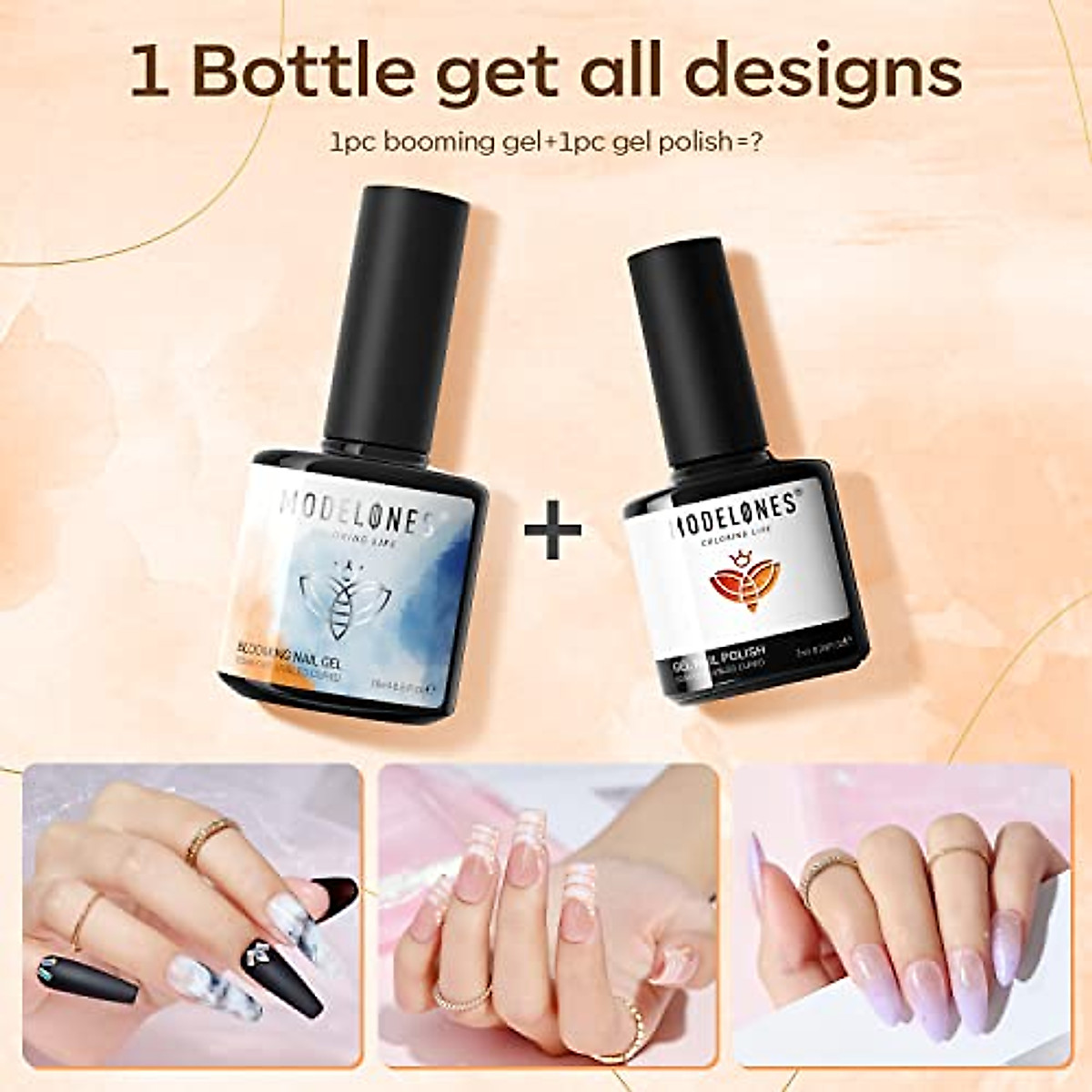 modelones Blooming Gel Nail Polish, 15ml Clear Marble Nail Design Kit U V LED Soak Off Nail Art Accessories for Spreading Effects, Marble, Floral Print, Watercolor Nail Art Design