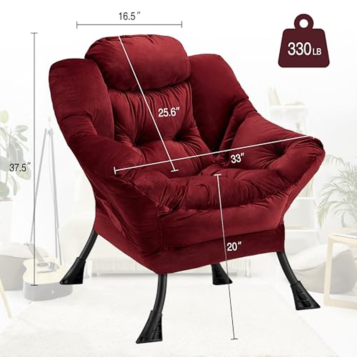 Congermom Fabric Lazy Chair Large Accent Chair,Velvet Frabic Modern Lounge Reading Chair with Armrests & Side Pocket,Upholstered Armchair for Living Room,Bedroom,Dorm(Dusty Rose)