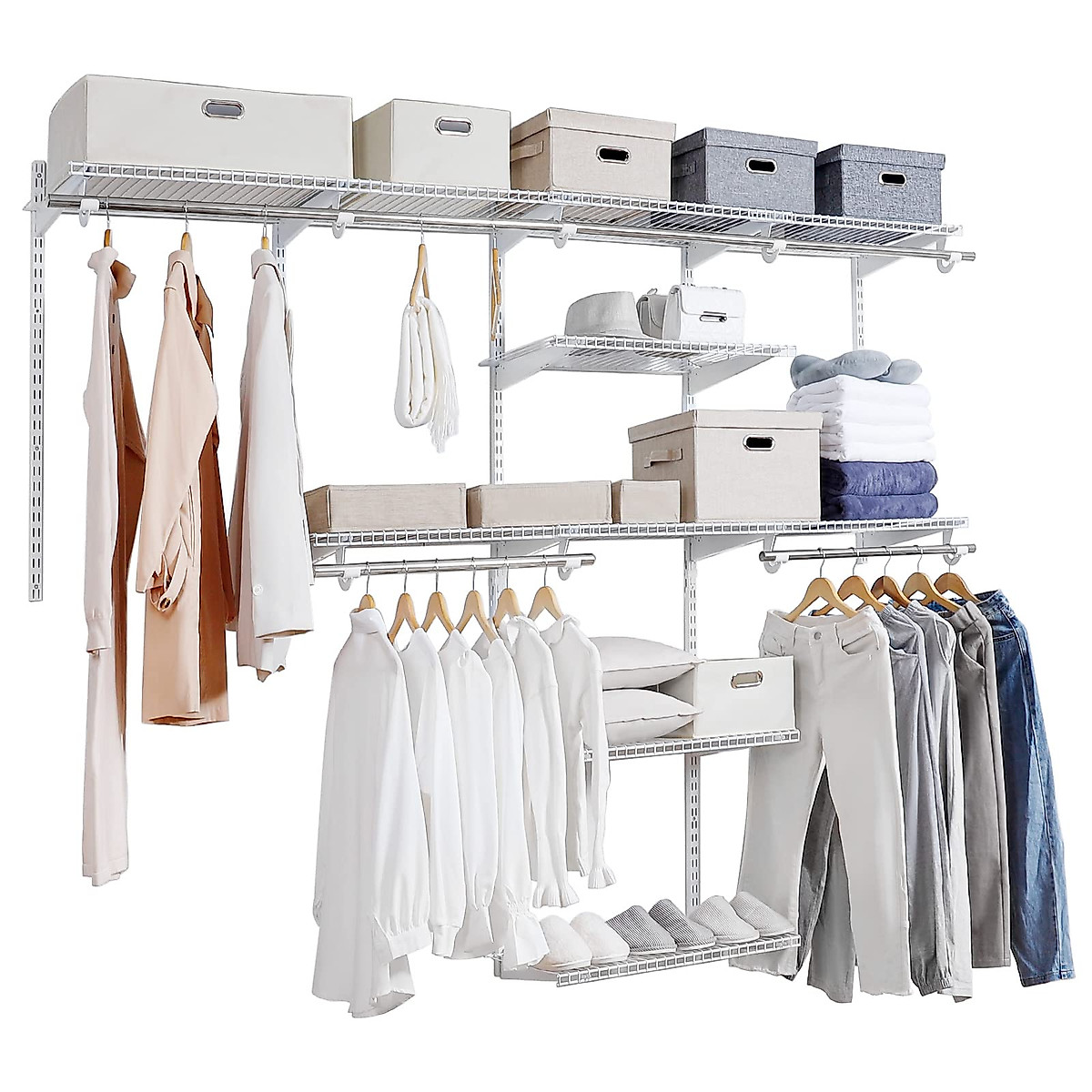 Homde Closet Organizer System Wall Mounted + Closet Organizer Storage System with 2 Storage Drawers and 3 Expandable Stainless Steel Hanger Rods