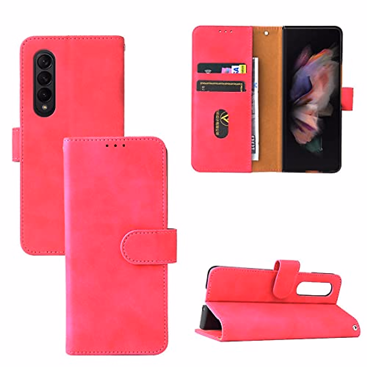 LTLGHYL Flip Case for Samsung Galaxy Z Fold 3, Magnetic PU Leather Wallet Case Card Slots and Slim TPU Bumper Shell Cover Camera Protection,Red