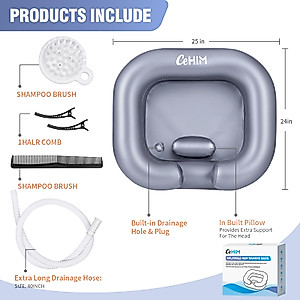 Cehim Inflatable Shampoo Basin - Portable Shampoo Bowl, Hair Washing Basin for Bedridden, Disabled,Injured, Hair Wash Tub for Dreadlocks and at Home Sink Washing (Silver)