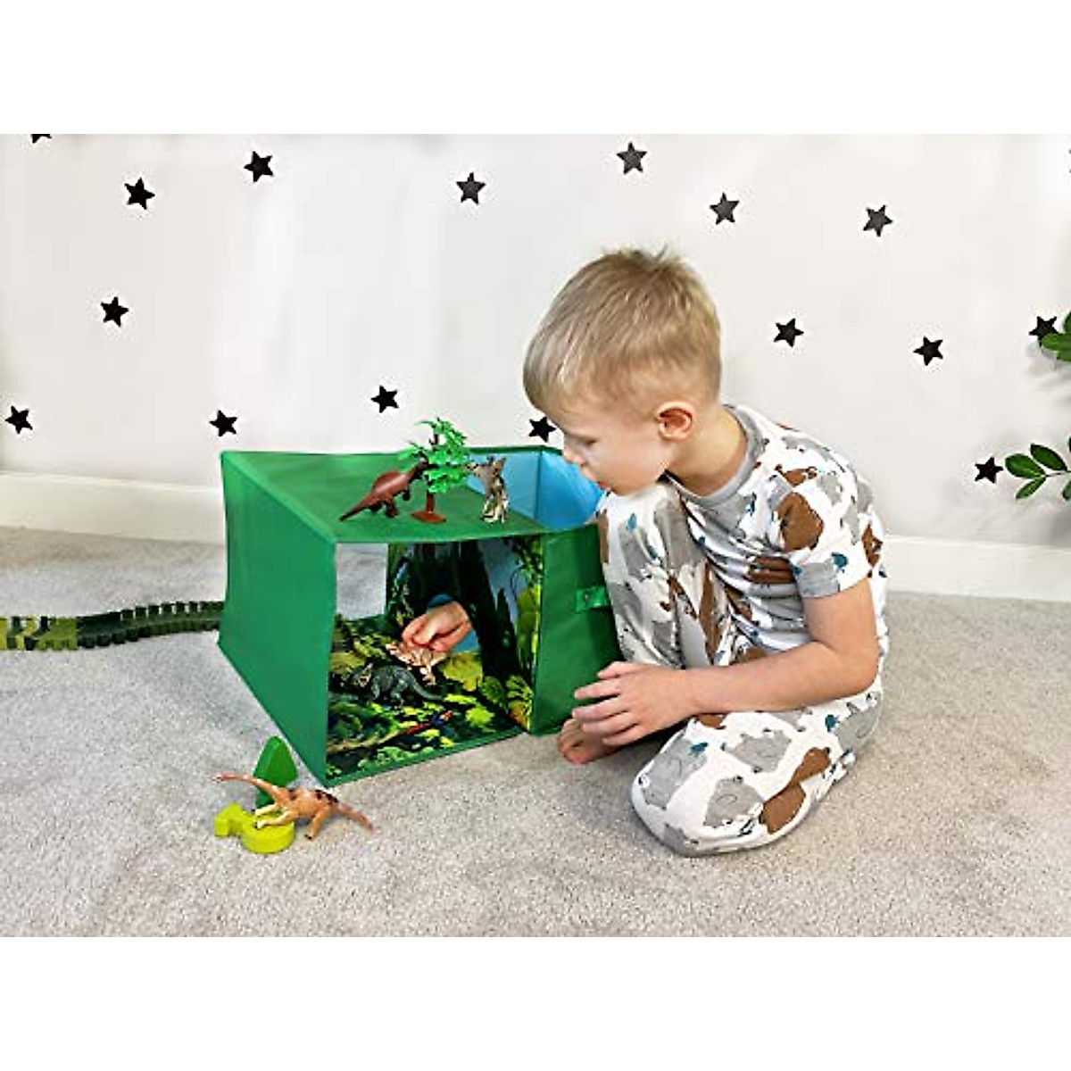 EMBRACE PLAY Toy storage box with car rug play mat - Toy box for boys and girls - 2 in 1 collapsible toy car storage- toyboxes for children - toy boxes for kids (Green)