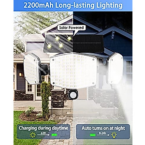 HAARAY Solar Lights Outdoor, 208 LED Super Bright Motion Sensor Lights with Stake, Wall Mount, IP65 Waterproof, 3 Head Adjustable Security Flood Lights for Garden Porch Pathway